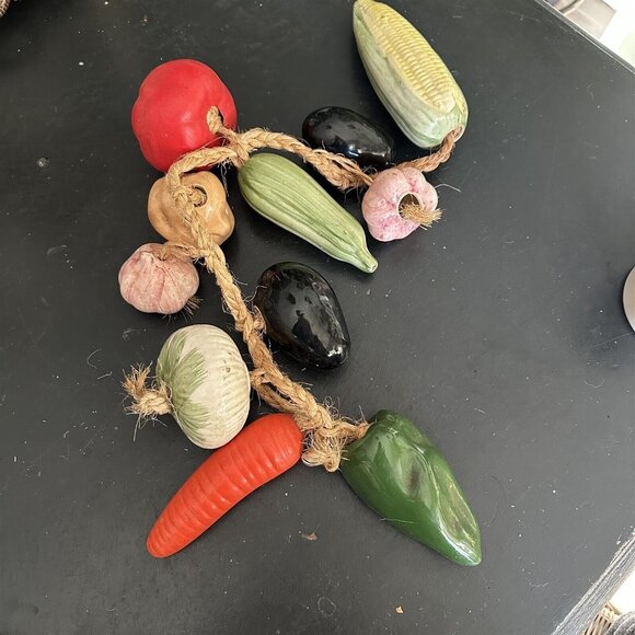Vintage | Accents | Vintage Hanging Ceramic Vegetables On Jute Rope ...